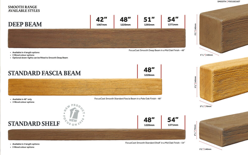 Non Combustible Smooth Beam Range | Modern Fireplace Beam UK